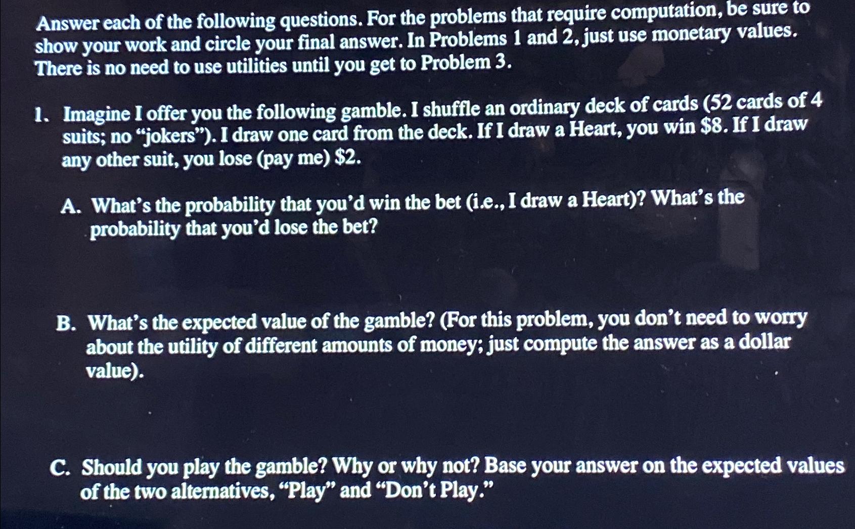 Solved Answer each of the following questions. For the | Chegg.com