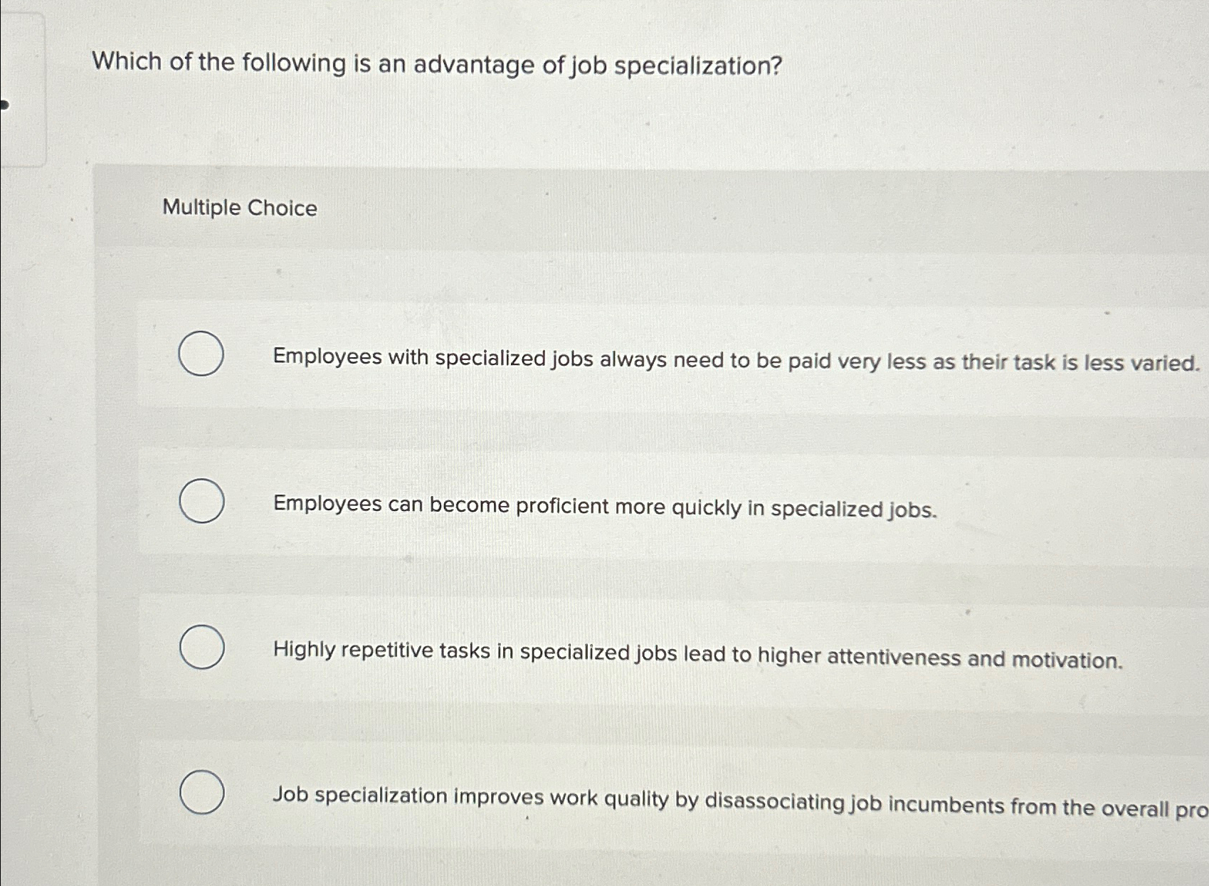 Solved Which of the following is an advantage of job | Chegg.com