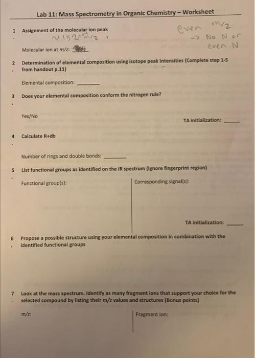 Solved Lab 11: Mass Spectrometry in Organic Chemistry - | Chegg.com