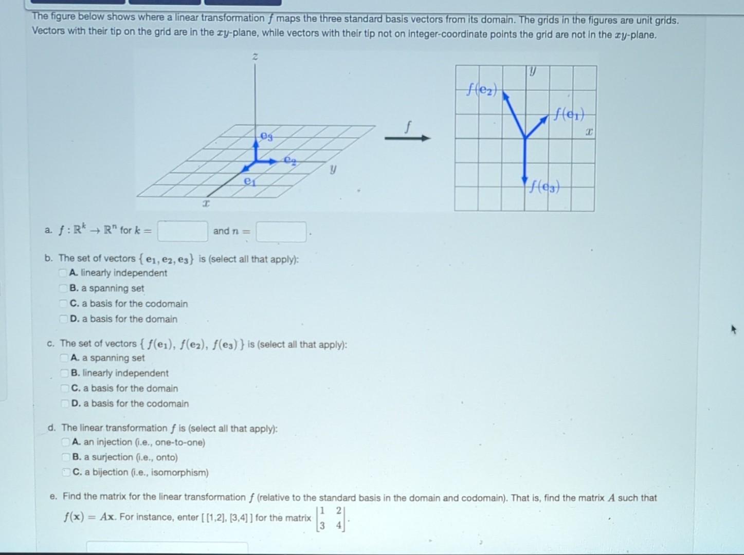 Solved The figure below shows where a linear transformation | Chegg.com
