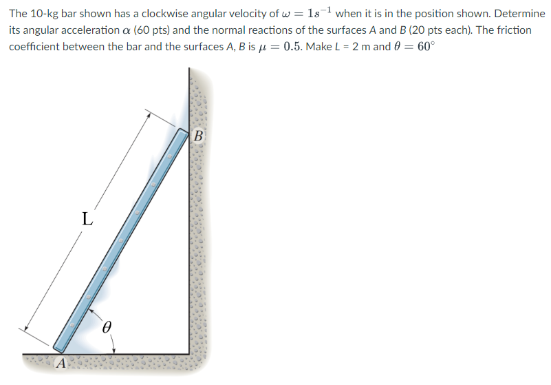 Solved The 10-kg bar shown has a clockwise angular velocity | Chegg.com