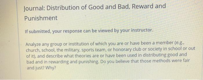 Solved Journal: Distribution of Good and Bad, Reward and | Chegg.com