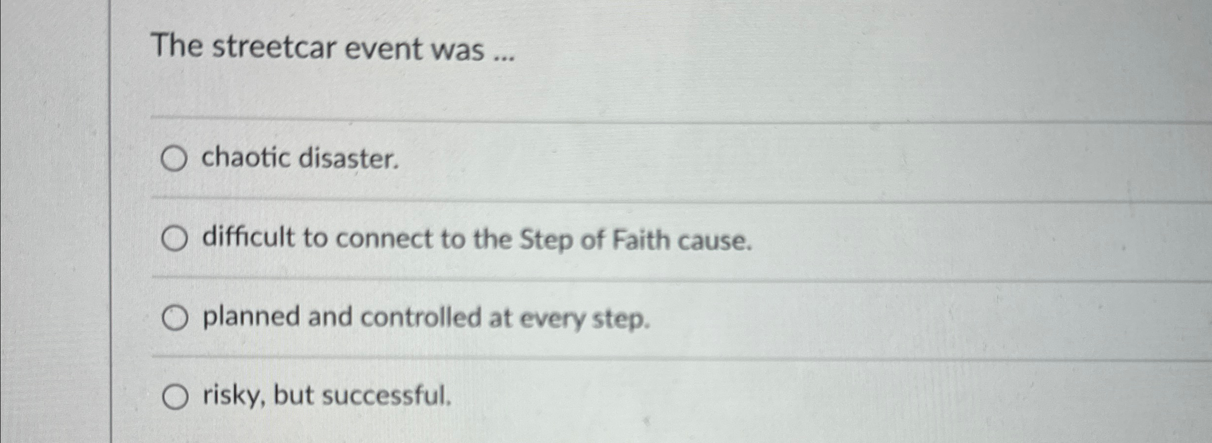 Solved The streetcar event was ...chaotic disaster.difficult | Chegg.com