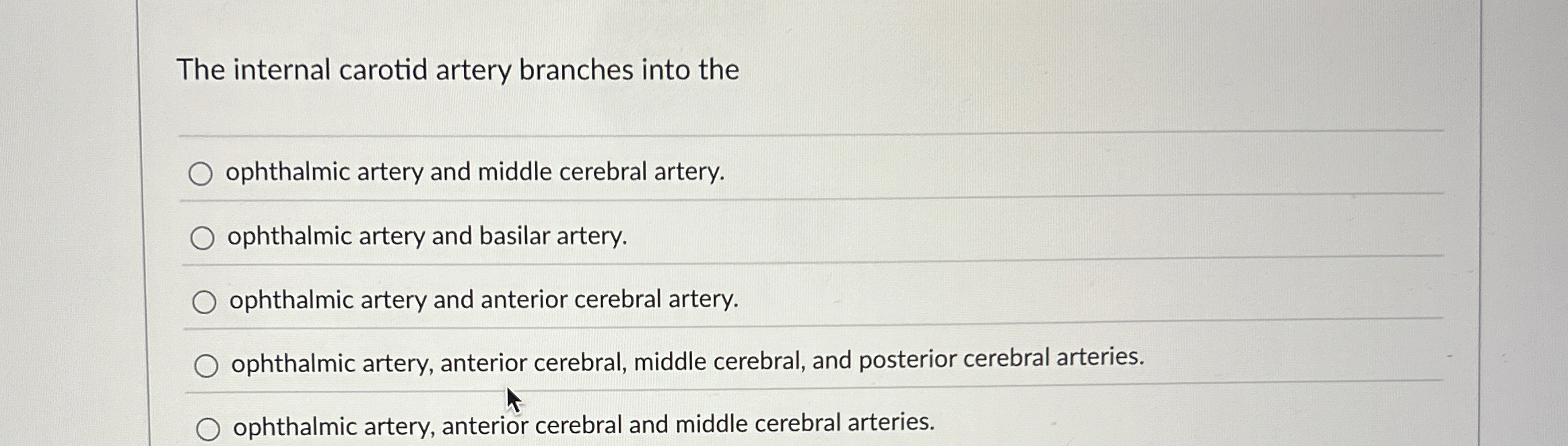 Solved The internal carotid artery branches into | Chegg.com