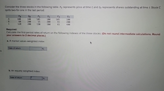 Solved Consider the three stocks in the following table. Pt | Chegg.com