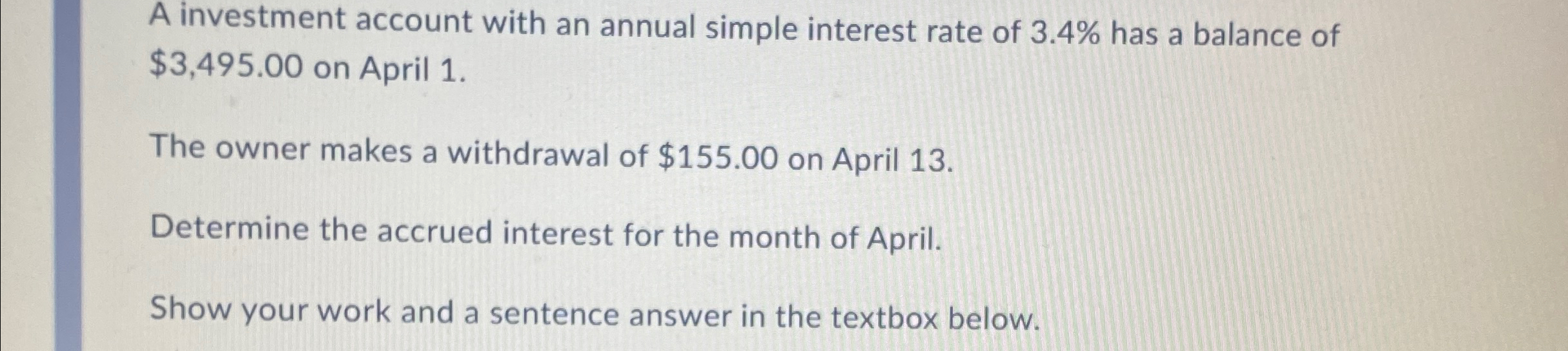 Solved A investment account with an annual simple interest | Chegg.com