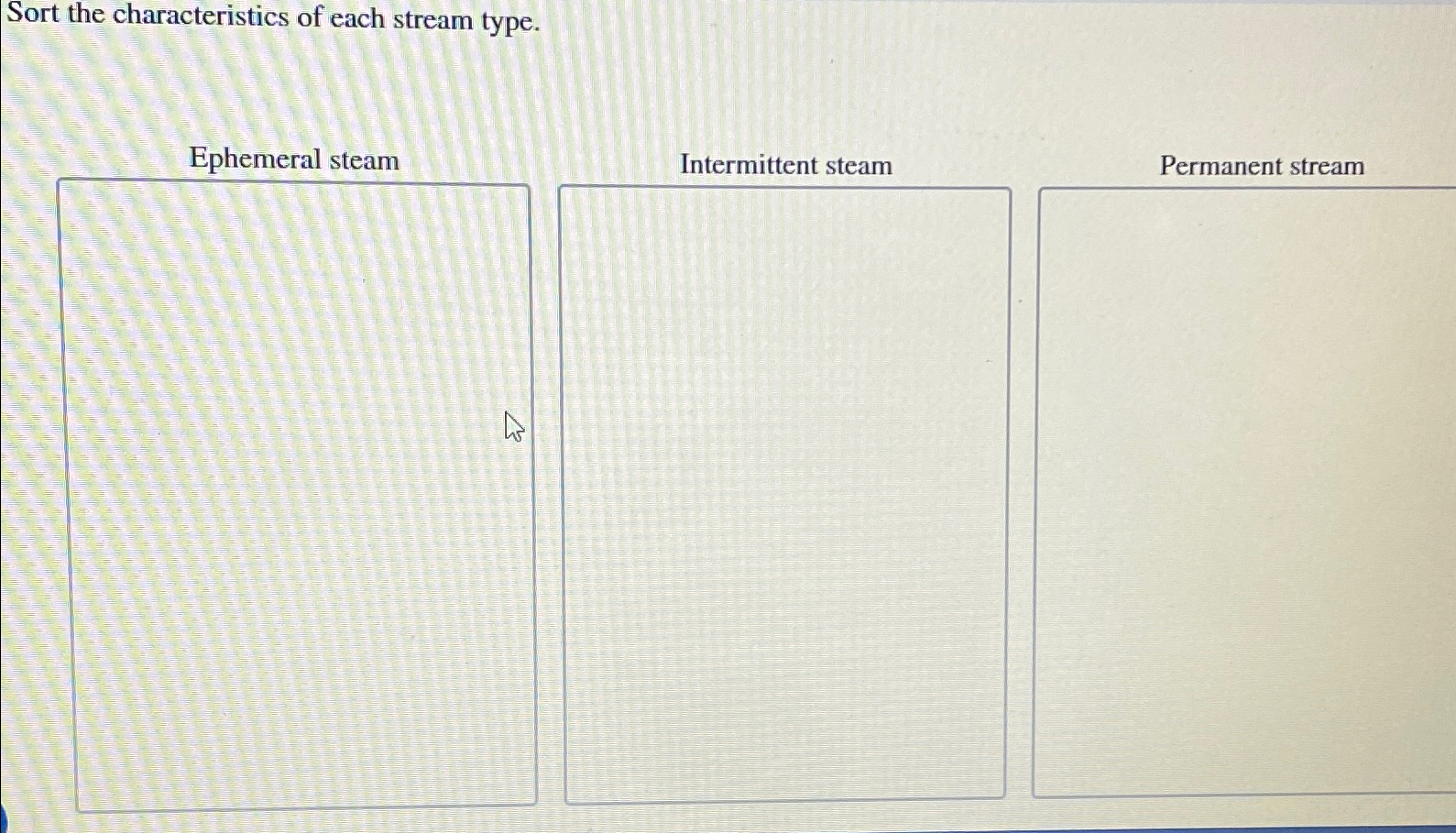 Solved Sort the characteristics of each stream | Chegg.com