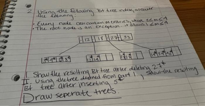 Solved 2. Using the following Bt tree index, answer the | Chegg.com