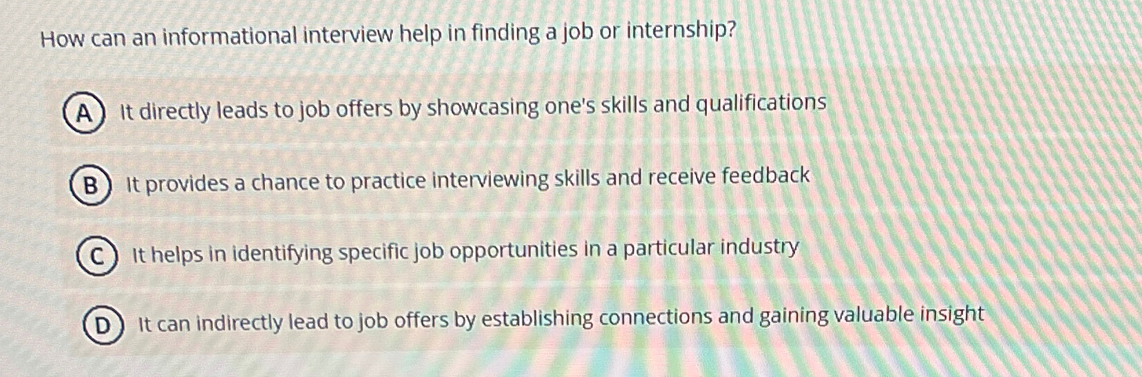 Solved How can an informational interview help in finding a | Chegg.com