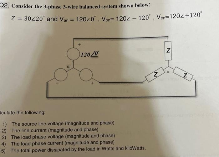Solved Q2. Consider the 3 -phase 3 -wire balanced system | Chegg.com