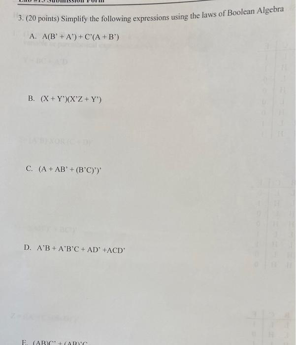 Solved 3. (20 points) Simplify the following expressions | Chegg.com