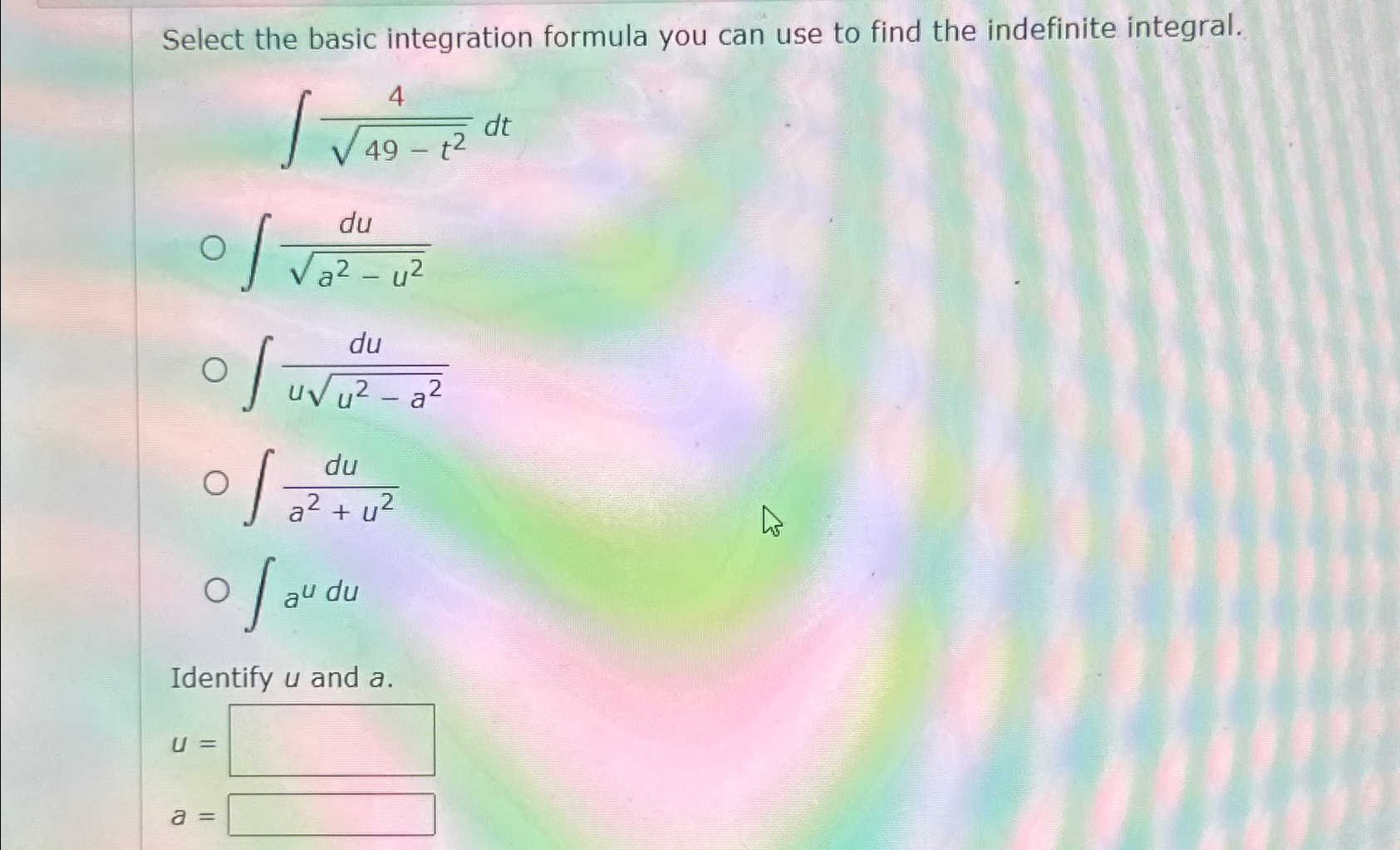 Solved Select the basic integration formula you can use to | Chegg.com