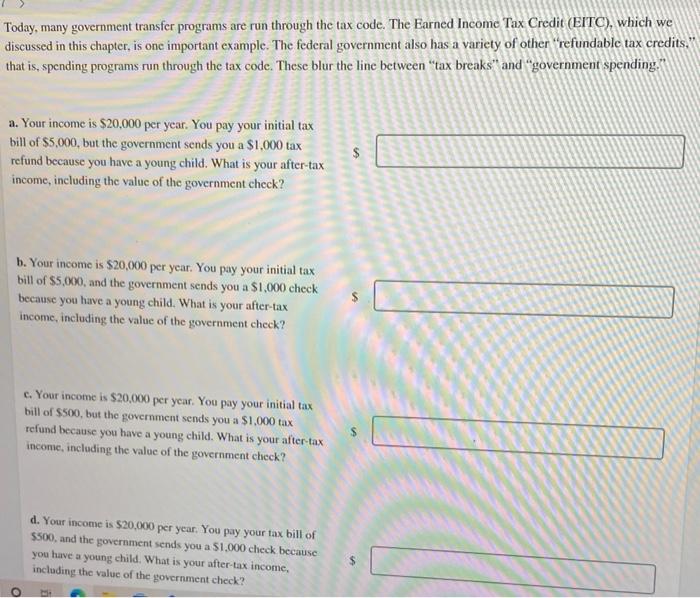 Solved Today, many government transfer programs are run | Chegg.com