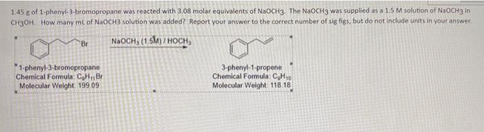 Solved 1.45 g of 1-phenyl-3-bromopropane was reacted with | Chegg.com
