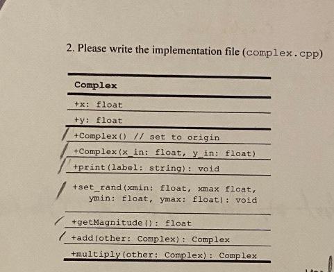 Solved 2. Please write the implementation file (complex. | Chegg.com