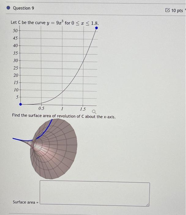 Solved Question 9 10 pts Let C be the curvey 9x for 0 Solved Question 9 10 pts Let C be the curvey 9x for 0