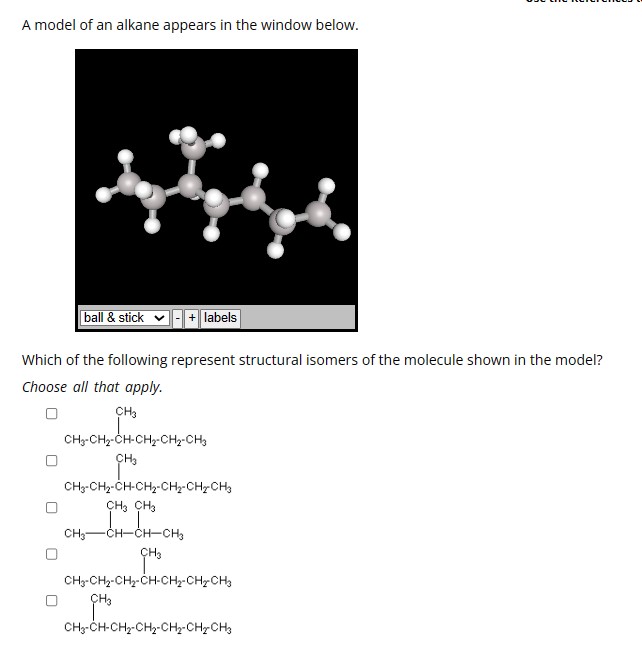 Solved A model of an alkane appears in the window | Chegg.com