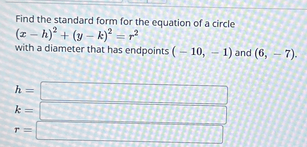 Solved Find the standard form for the equation of a | Chegg.com