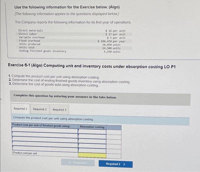 Solved Use the following information for the Exercise below. | Chegg.com