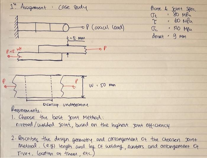 Solved 1. Assigment: Case study Plate \& jpint spec. | Chegg.com