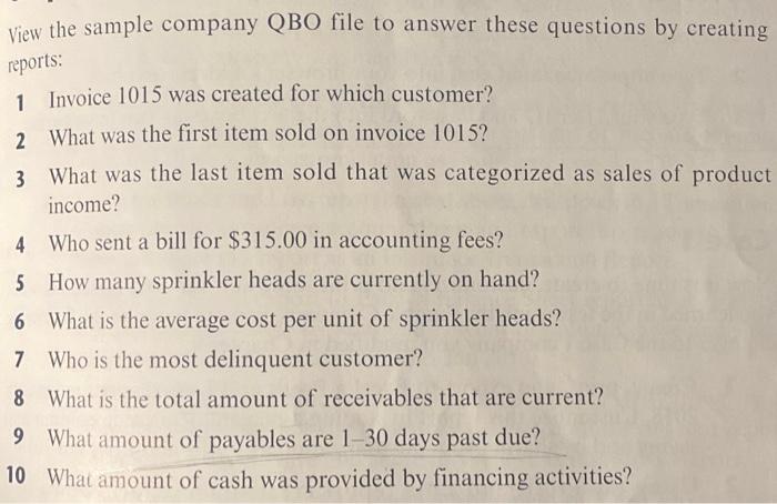 View the sample company QBO file to answer these | Chegg.com
