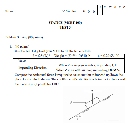 STATICS (MCET 200)TEST 3Problem Solving ( 80 | Chegg.com