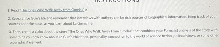 1. Read "The Ones Who Walk Away from Omelas" "" 2. | Chegg.com