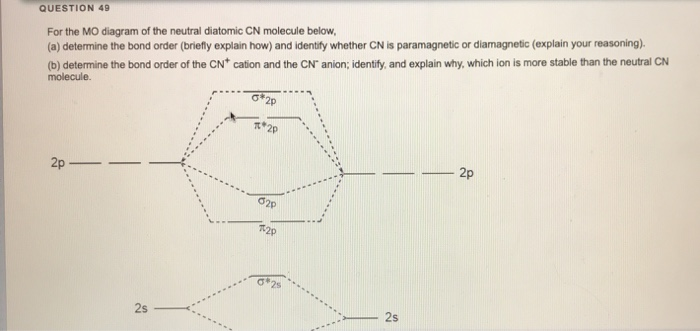 Solved QUESTION 49 For the MO diagram of the neutral | Chegg.com