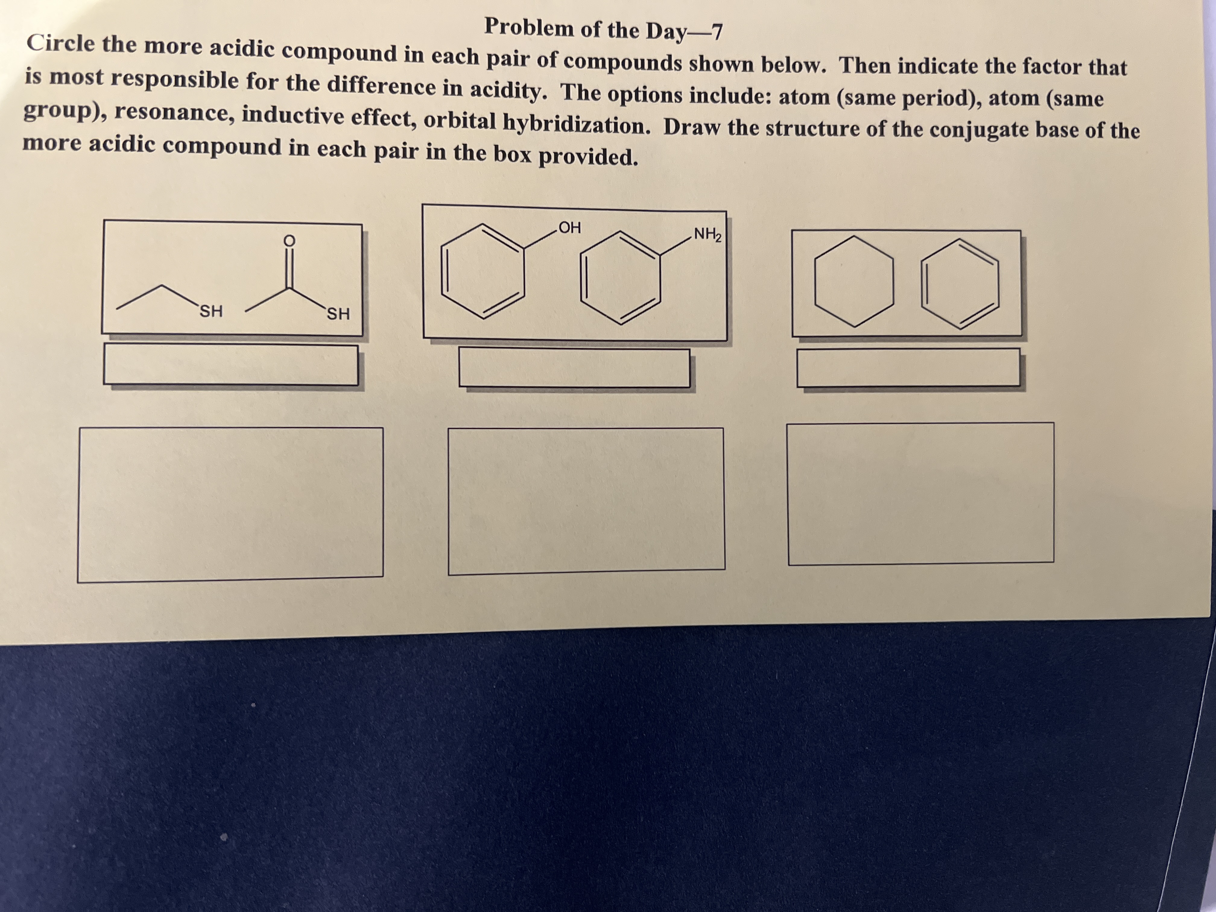 Solved Problem of the Day-7Circle the more acidic compound | Chegg.com