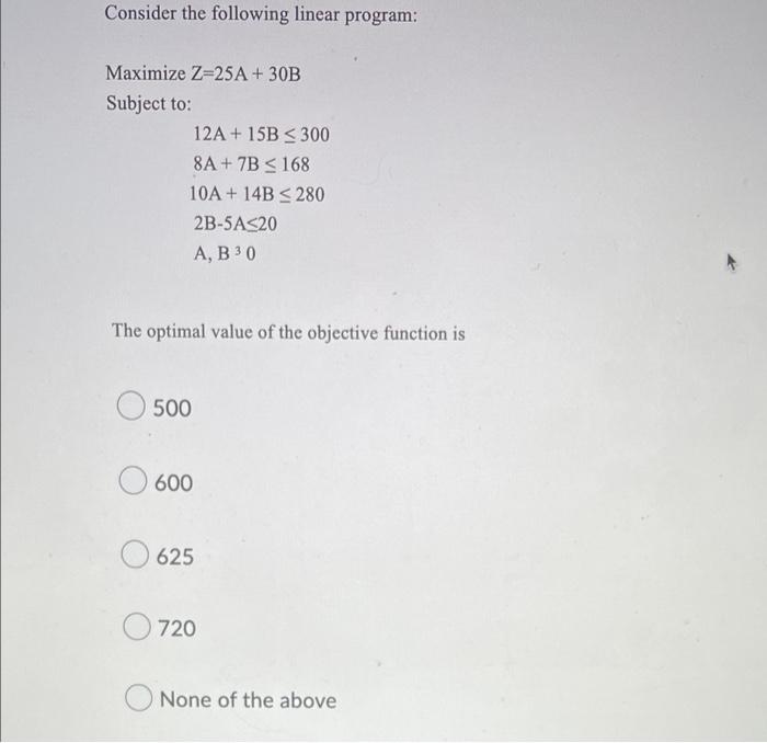 Solved Consider the following linear program: Maximize Z=25 | Chegg.com