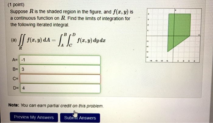 Solved (1 point) Suppose R is the shaded region in the | Chegg.com