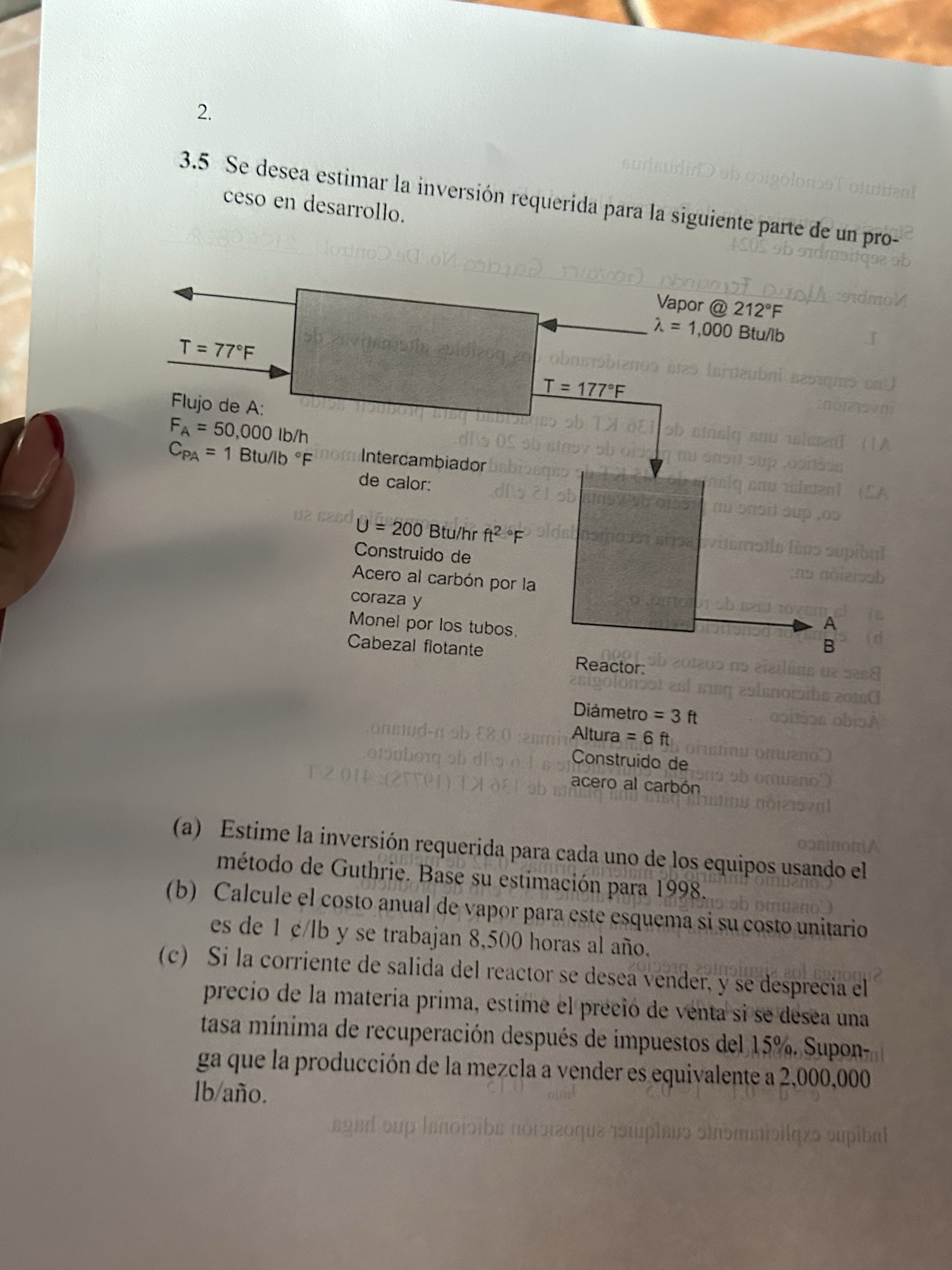 Solved 3.5 ﻿Se desea estimar la inversión requerida para la | Chegg.com