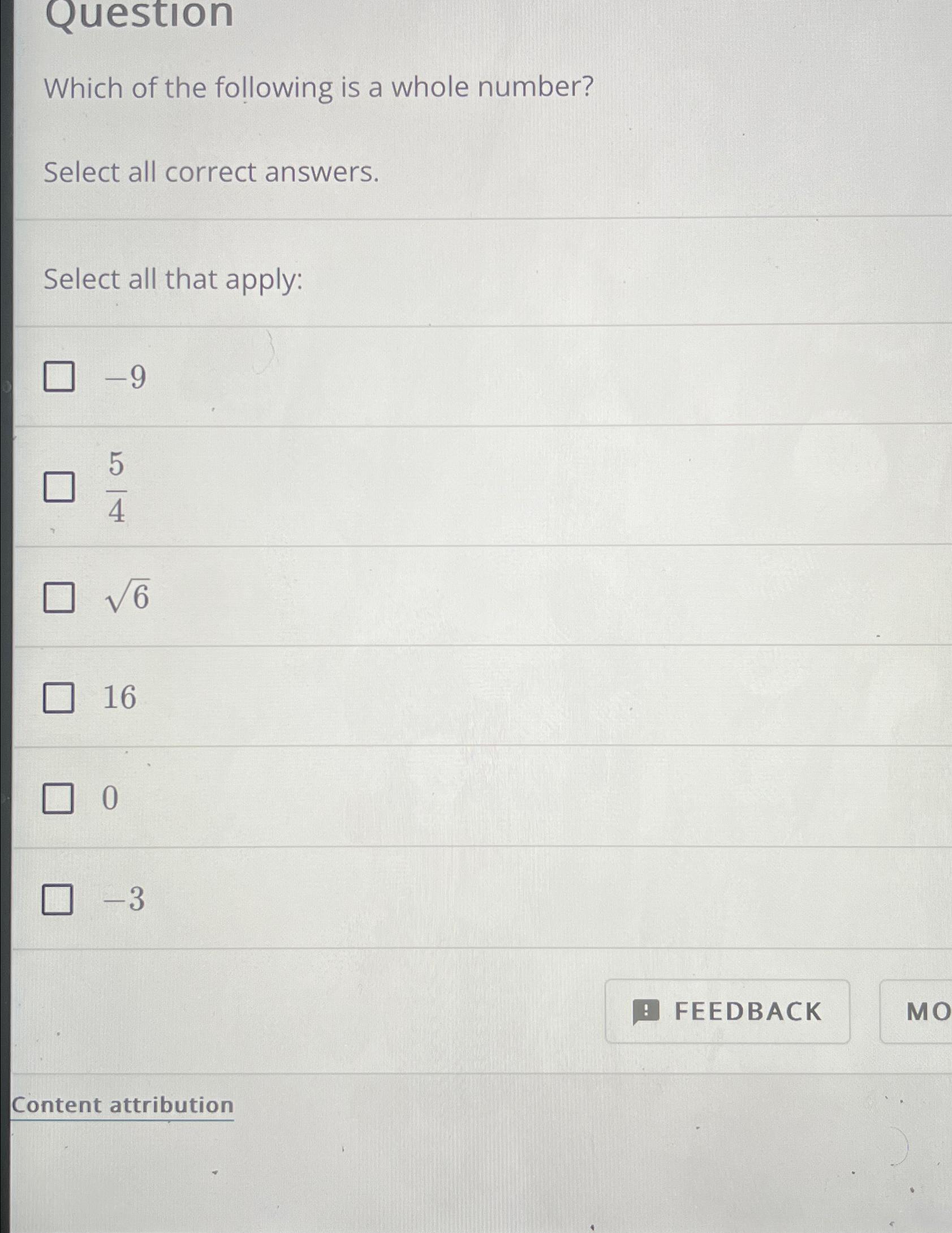 Solved QuestionWhich of the following is a whole | Chegg.com