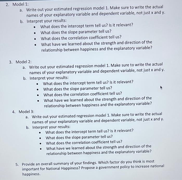 Solved Model 1: a. Write out your estimated regression model | Chegg.com
