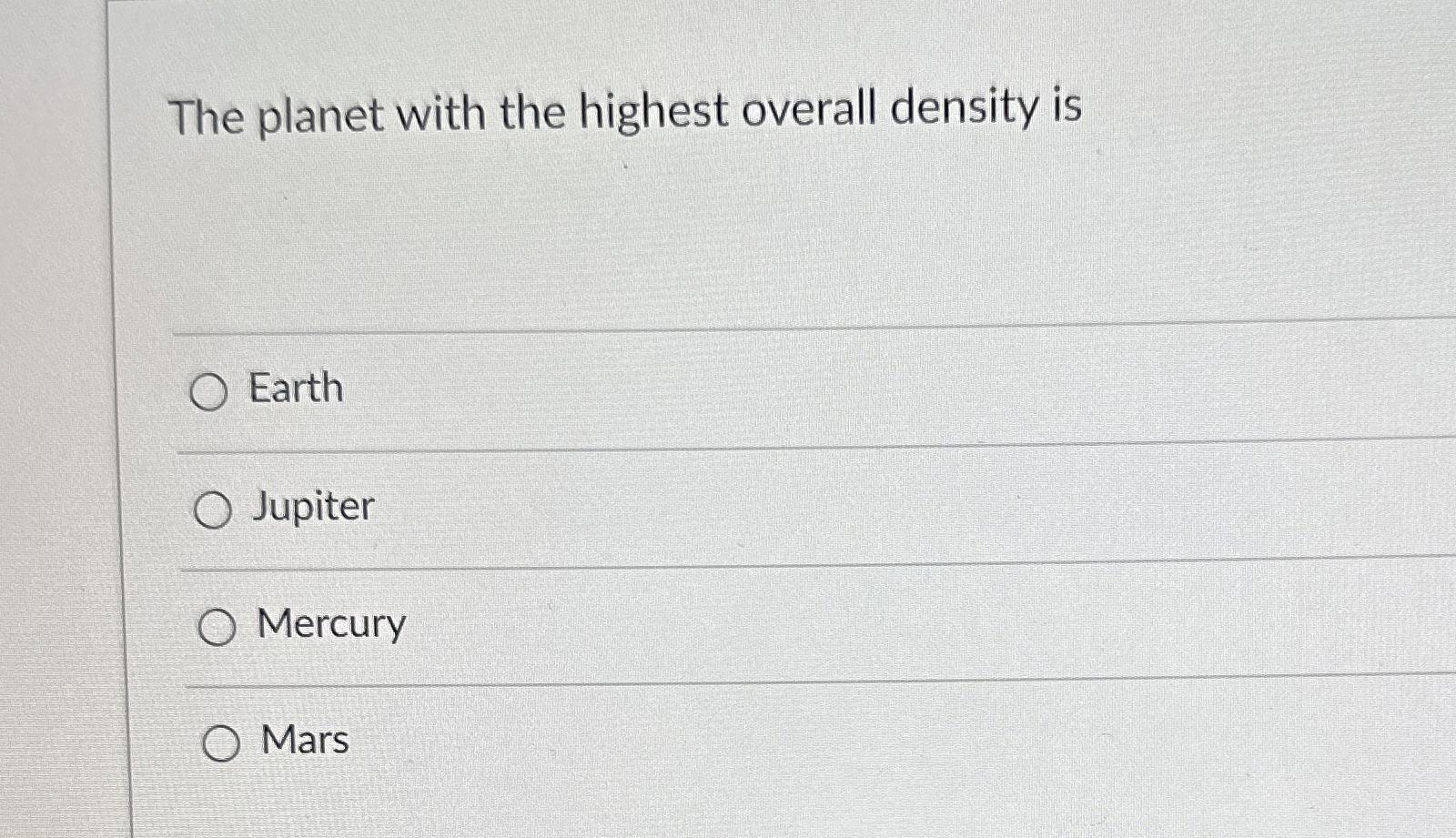 Solved The planet with the highest overall density | Chegg.com