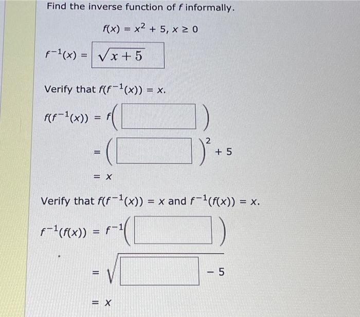 Solved Find the inverse function of f informally. f(x) = x² | Chegg.com