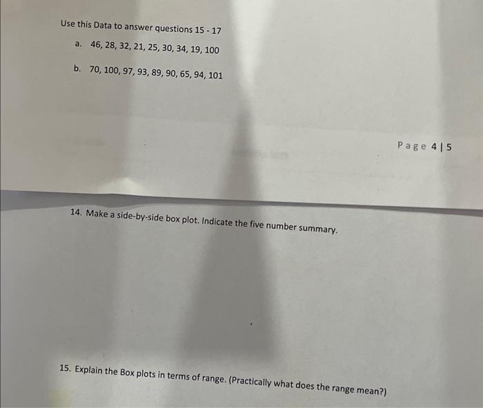Solved Use this Data to answer questions 15 - 17 a. | Chegg.com