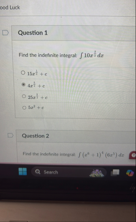 Solved ood LuckQuestion 1Find the indefinite integral: | Chegg.com