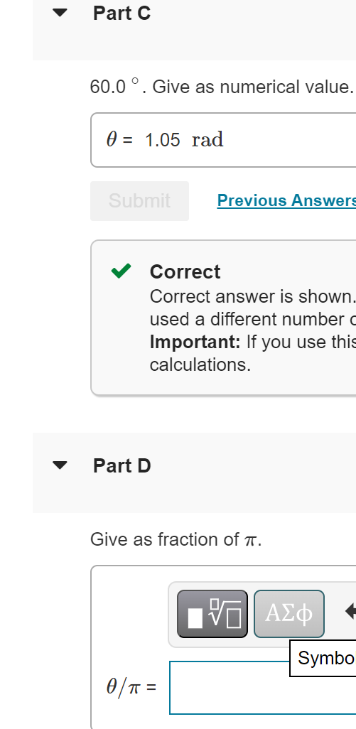 Solved 60.0∘. Give as numerical value. Correct Correct | Chegg.com