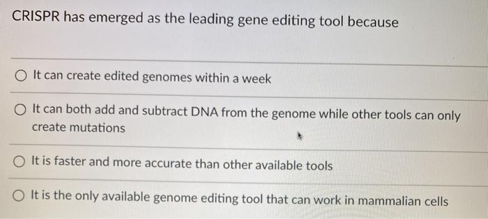 Solved CRISPR has emerged as the leading gene editing tool | Chegg.com