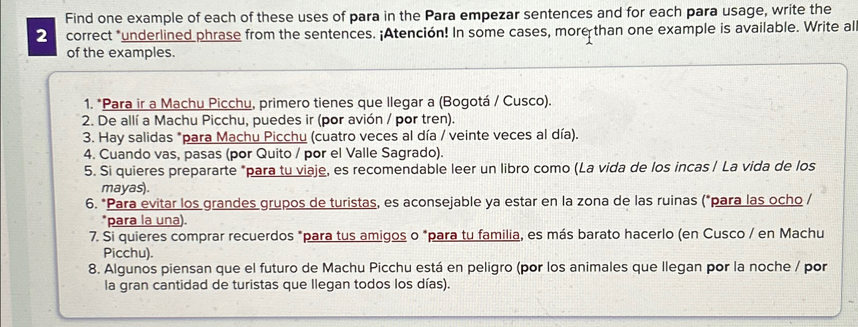 Solved 2Find one example of each of these uses of para in | Chegg.com