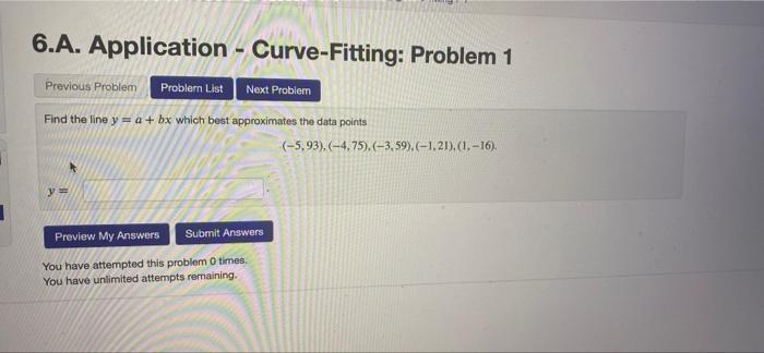 Solved 6.A. Application - Curve-Fitting: Problem 1 Previous | Chegg.com