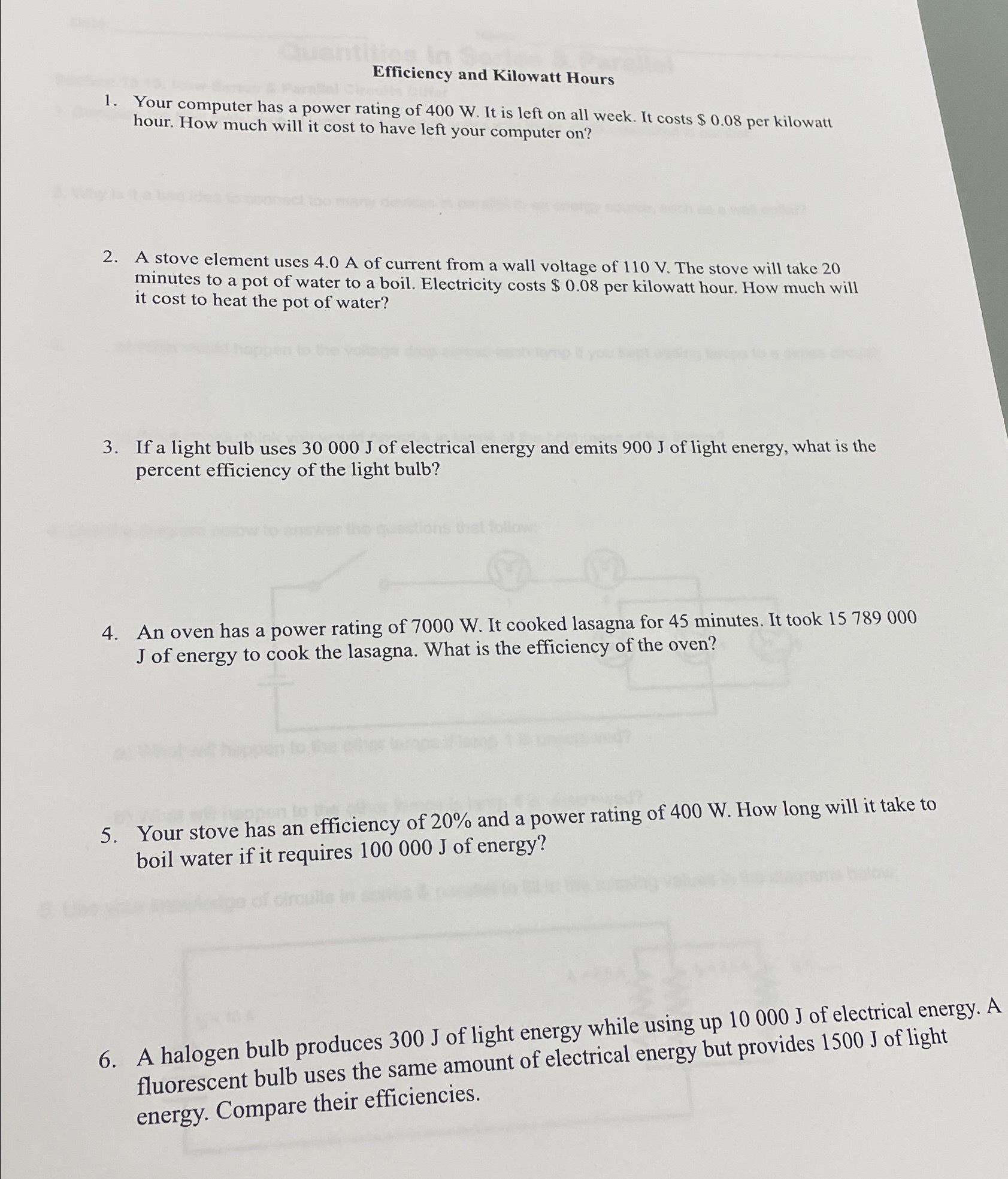 Solved Efficiency and Kilowatt HoursYour computer has a | Chegg.com