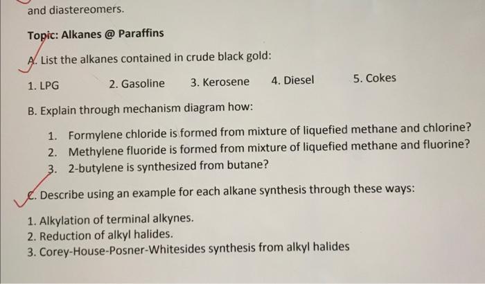 Solved and diastereomers. Topic: Alkanes @ Paraffins A. List | Chegg.com