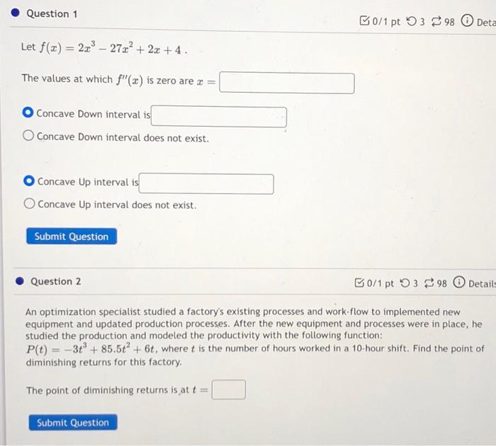 Solved Let f(x)=2x3−27x2+2x+4. The values at which f′′(x) is | Chegg.com