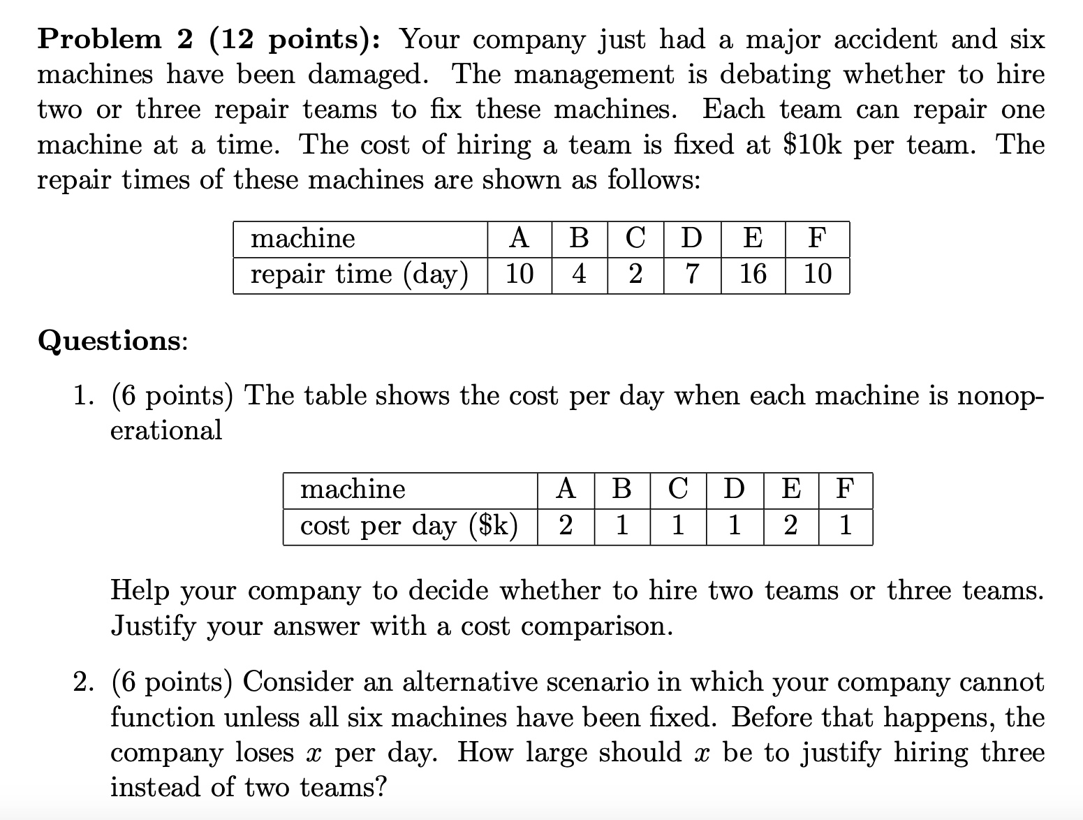 Problem 2 (12 ﻿points): Your company just had a major | Chegg.com