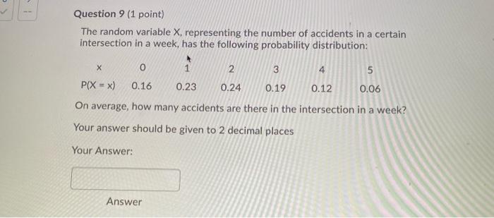 Solved Question 9 (1 point) The random variable X, | Chegg.com