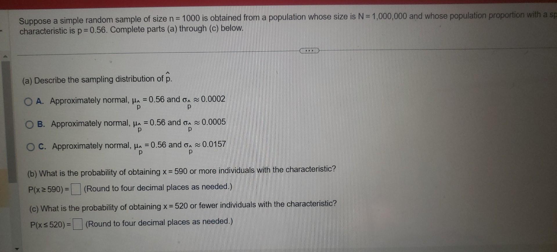 Solved Suppose a simple random sample of size n=1000 is | Chegg.com