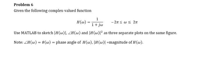 Solved Problem 6 Given the following complex-valued function | Chegg.com