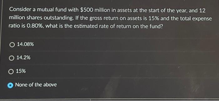 Solved Consider a mutual fund with $500 million in assets at | Chegg.com